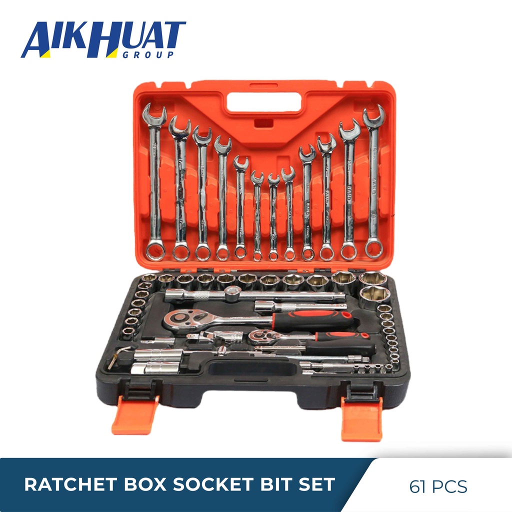 61 Pcs Ratchet Box Socket Bit Set Combination Spanner Tool Set Repair ...