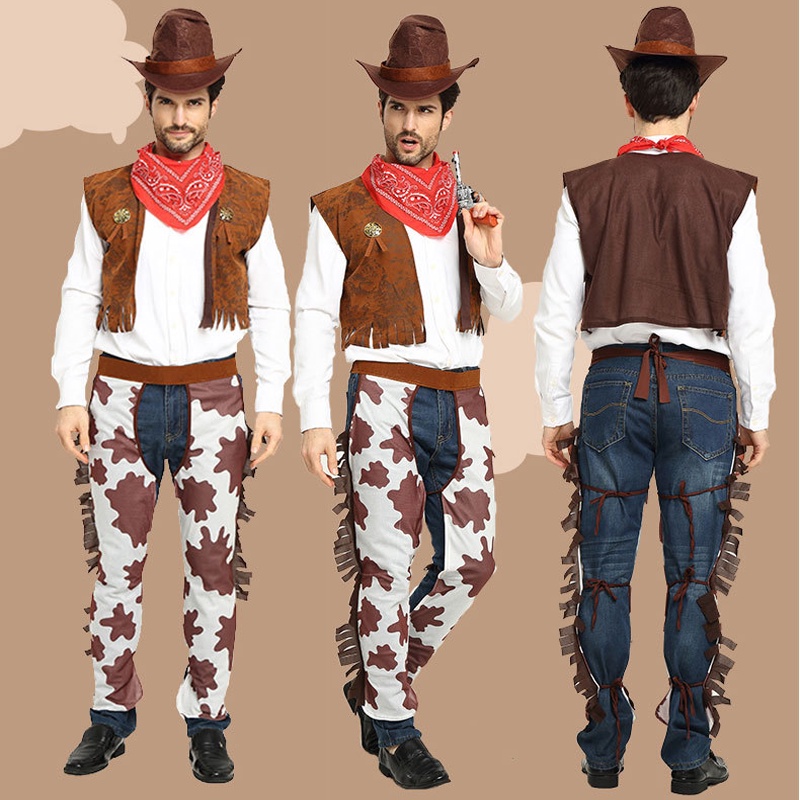 Western Cowboy Costume Cosplay Suit For Kids Boy Brown White Dress For ...