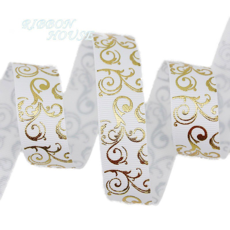 (10 meter / kumpulan) 22mm putih kerajang emas panas setem grosgrain ...