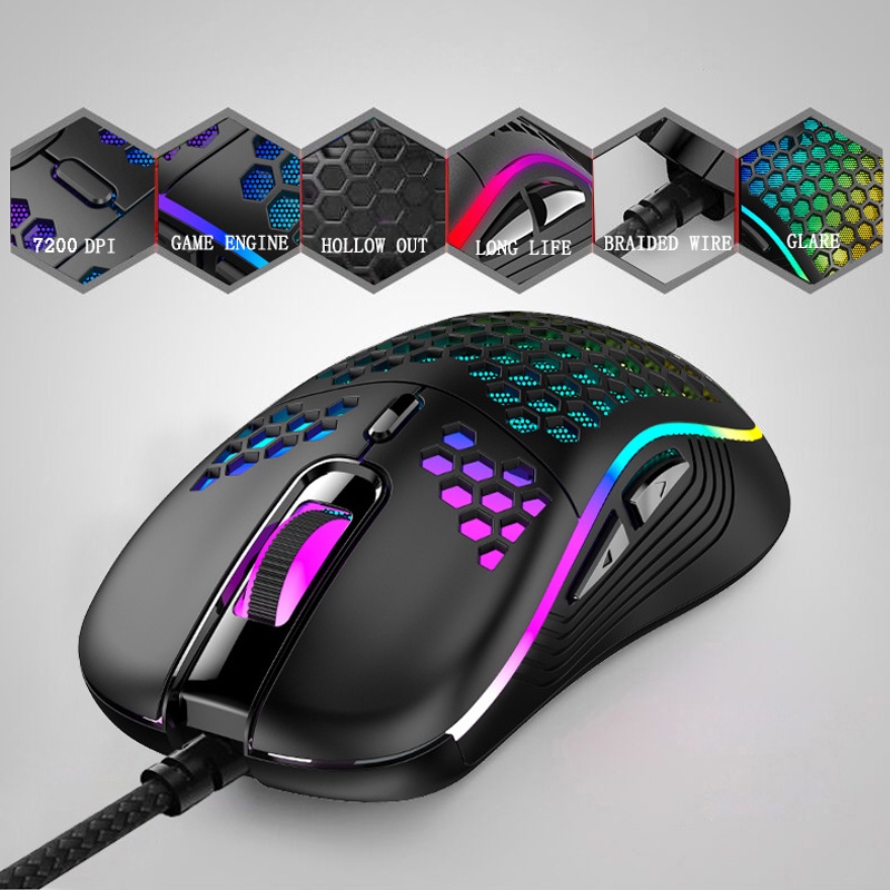 Gaming Mouse RGB LED Backlit Wired Mouse Hollow-out Honeycomb Ergonomic ...