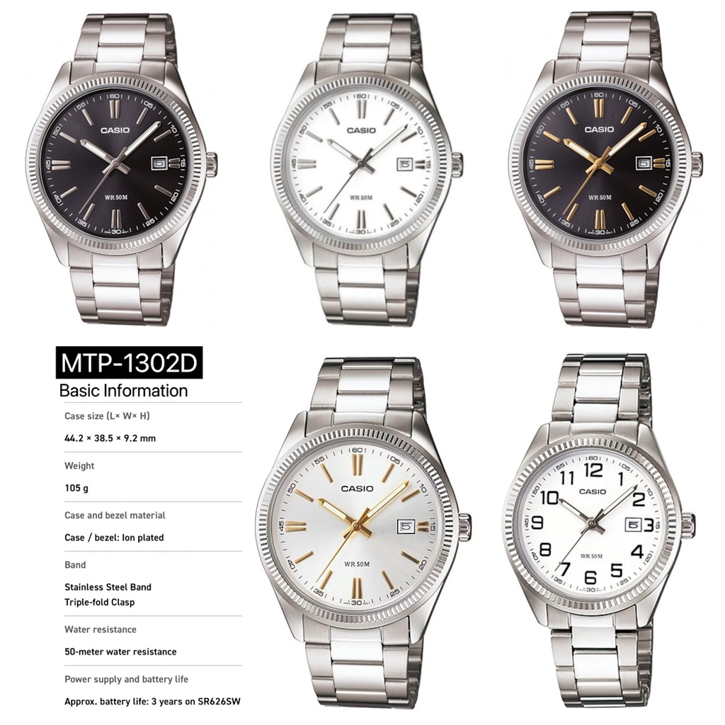 [CASIO MTP-1302 SERIES ] CASIO WITH DATE STAINLESS STEEL BAND MEN WATCH ...