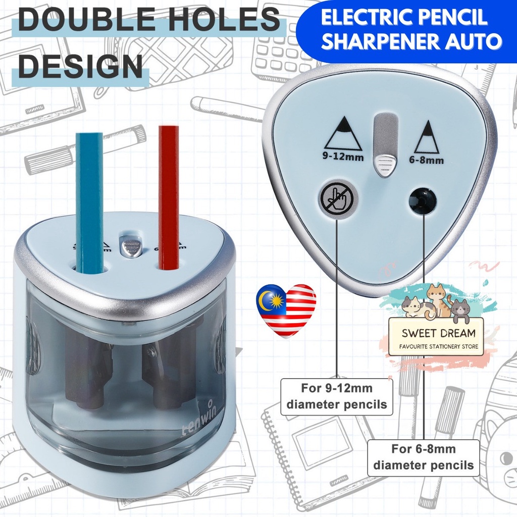 TENWIN Electric Two Holes Sharpener Automatic Pencil Sharpeners Home ...