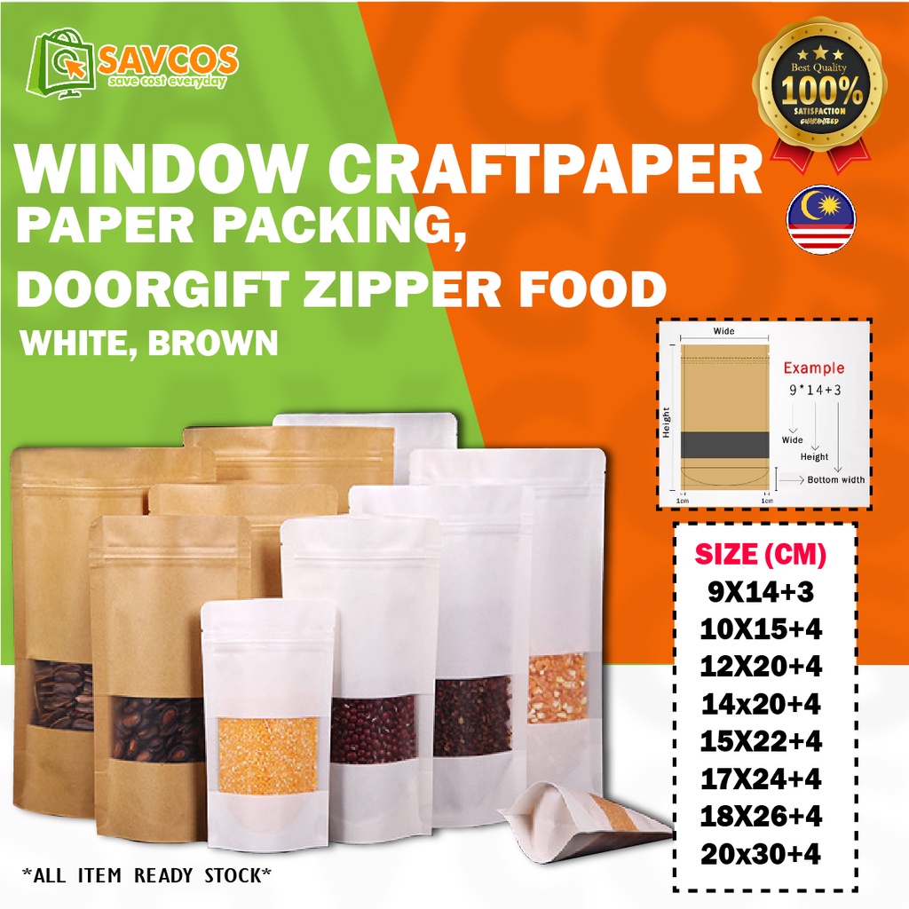 Kraft Zip Window Goodies Bag Paper Packing Beg Plastik Makanan box Door ...