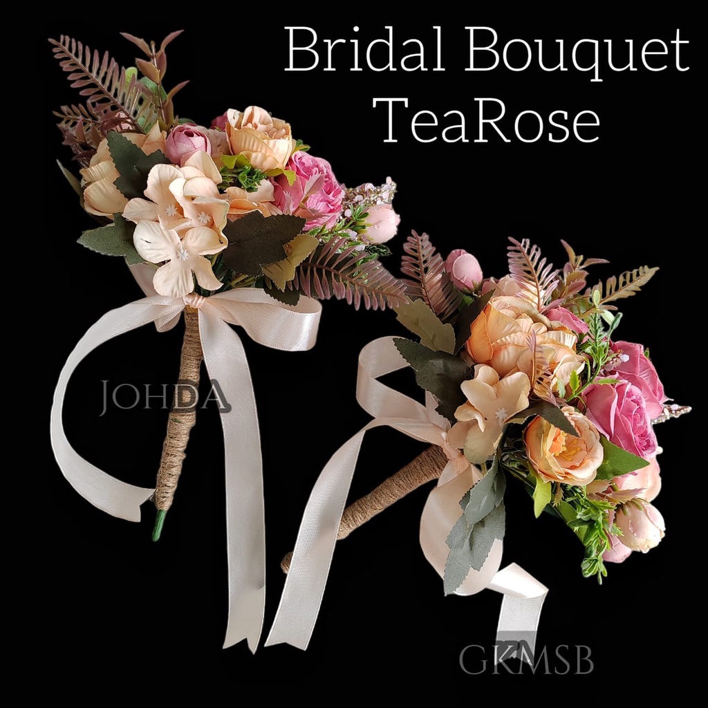 Bridal Bouquet Tea Rose Artificial Bunga Tangan Comel Bajet Bouquet ...