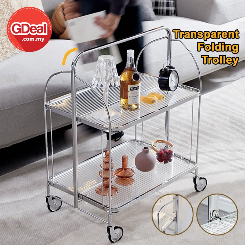 GDeal 2 Layer Portable Medieval Glass Trolley Storage Rack Living Room ...