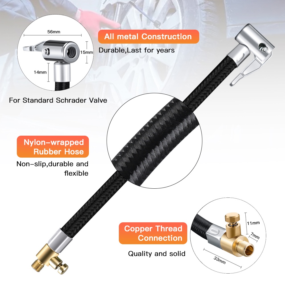 Tire Inflator Hose Inflatable Car Adapter Twist Tyre Air Pump Extension Tube Connection Locking ...