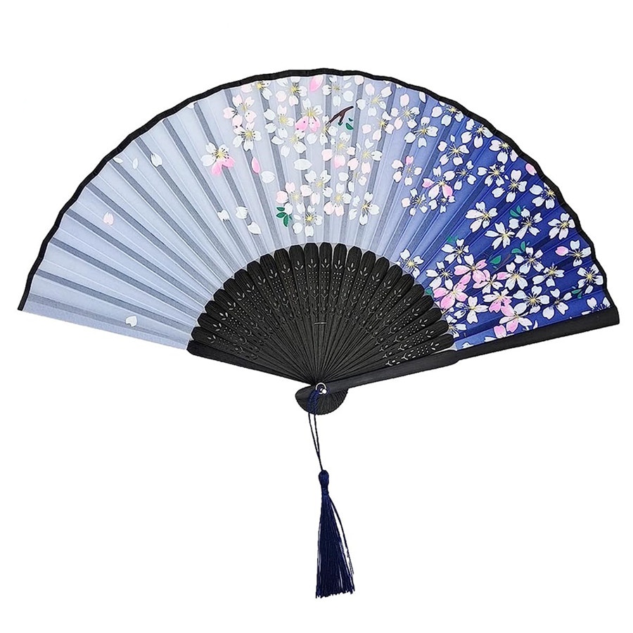 Elegant Floral Black Bamboo Hand Fan Kipas Tangan Lipat Buluh Corak ...