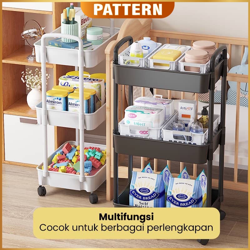 PATTERN Trolley Rack Storage 3 Tier Trolley Kitchen Rack With Wheel ...