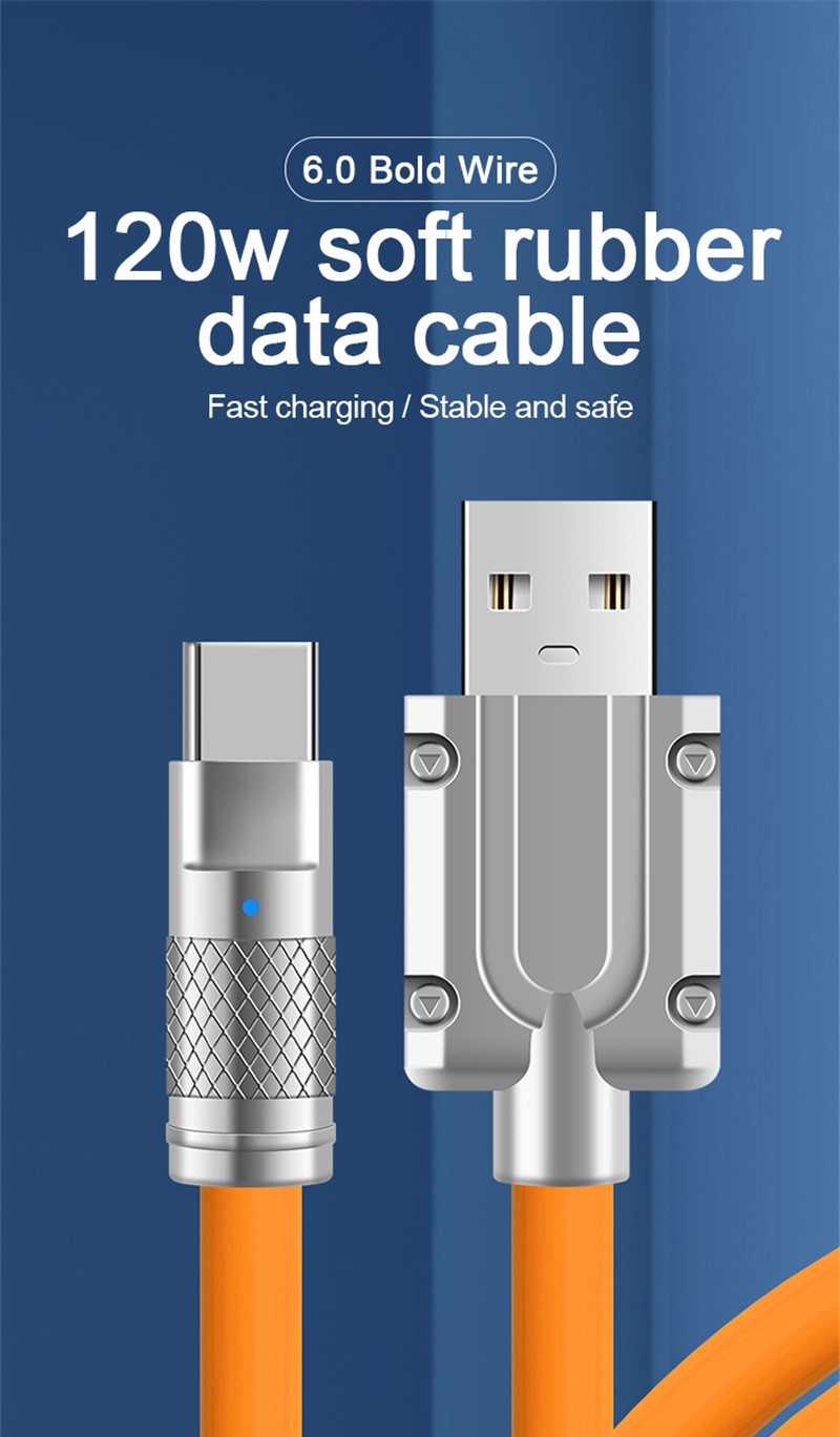 120W 6A Super Fast Charging Cable Type C Liquid Silicone Cable Quick ...