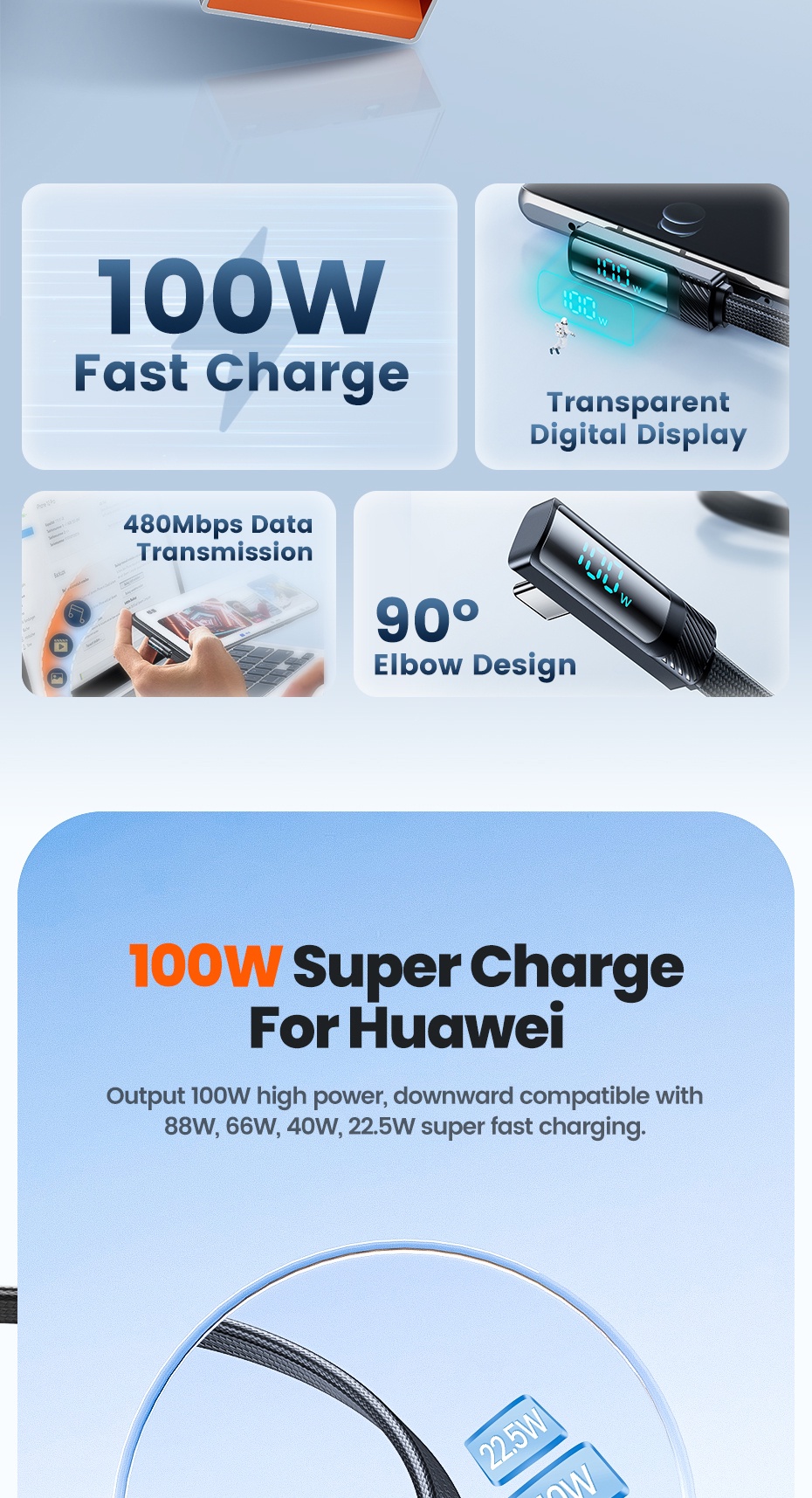 Toocki 100W Type C To Type C Fast Charging Cable 90-Degrees Elbow ...