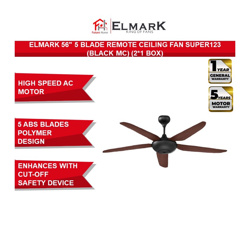 Elmark 56" 5 Blade Remote Ceiling Fan SUPER123 (Black MC) | Shopee Malaysia