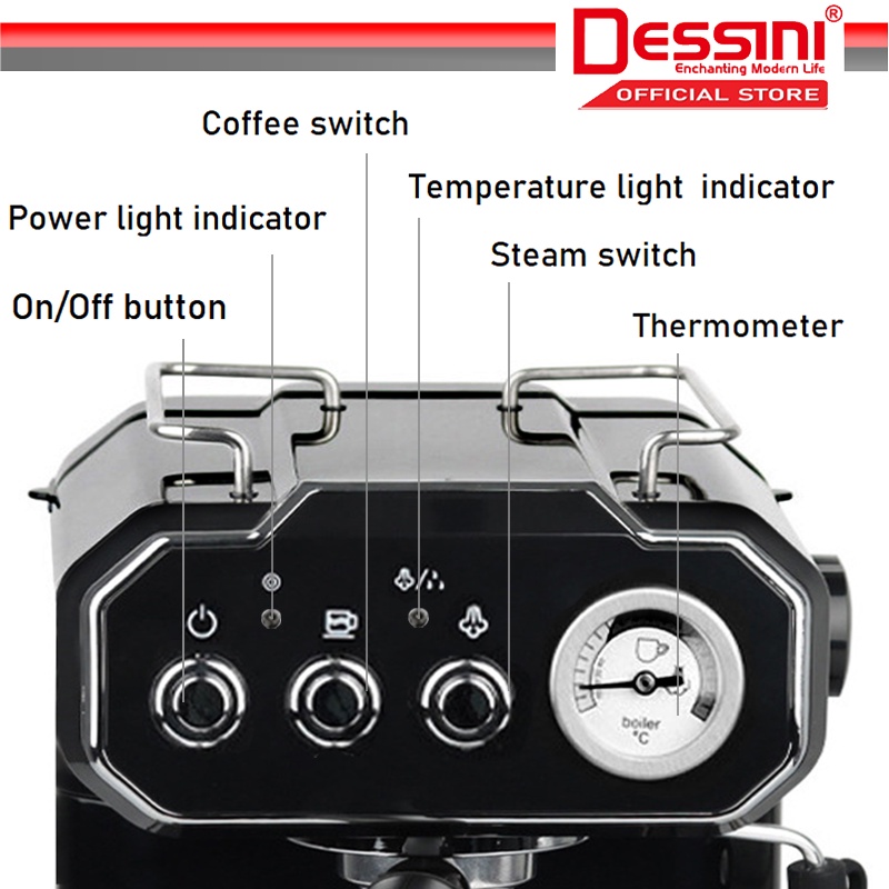 DESSINI ITALY 20 Bar 1.75L Espresso Coffee Maker Brew Froth Cappuccino ...