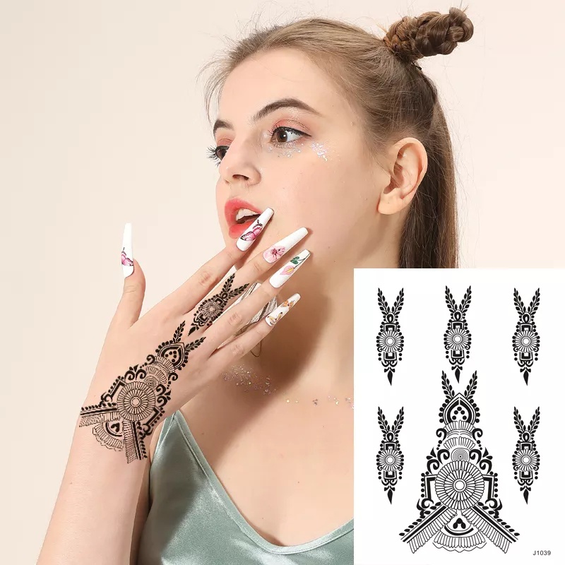 Black Henna Temporary Tattoos for Women Lace Flower Mehndi Sticker for ...