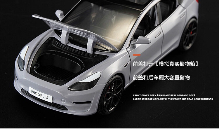 1:24 Scale Tesla Model 3 Alloy Car Model Light & Sound Effect Diecast ...