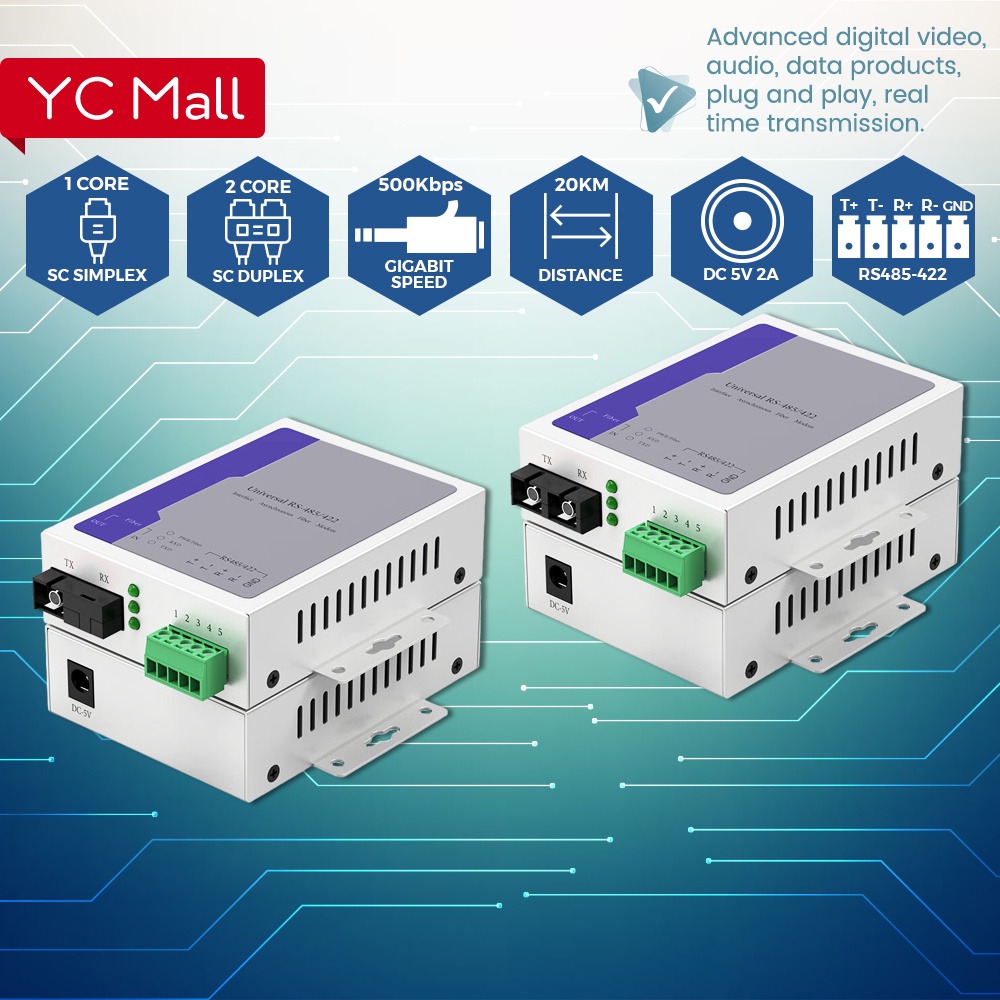 SC Singlemode Simplex Duplex Fiber To RS485/422 Media Converter With ...
