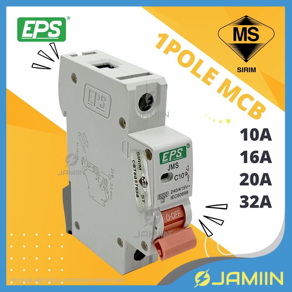 [SIRIM] EPS 1 POLE MCB 1 Pole Miniature Circuit Breaker MCB Box Kotak MCB DIN Rail Mount Circuit ...