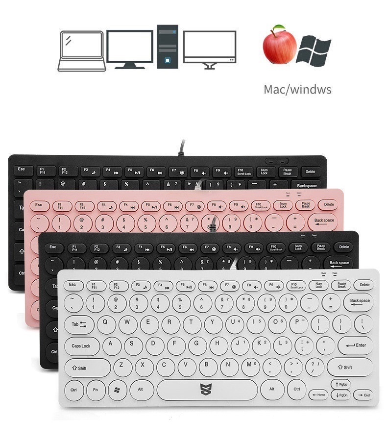 Ultra Thin Retro Punk Wired Keyboard 78Keys USB Pink Round Mute Button ...