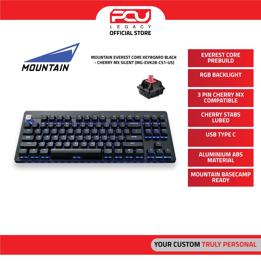 MOUNTAIN EVEREST CORE KEYBOARD BLACK - CHERRY MX SILENT RED (MG-EVK2B ...