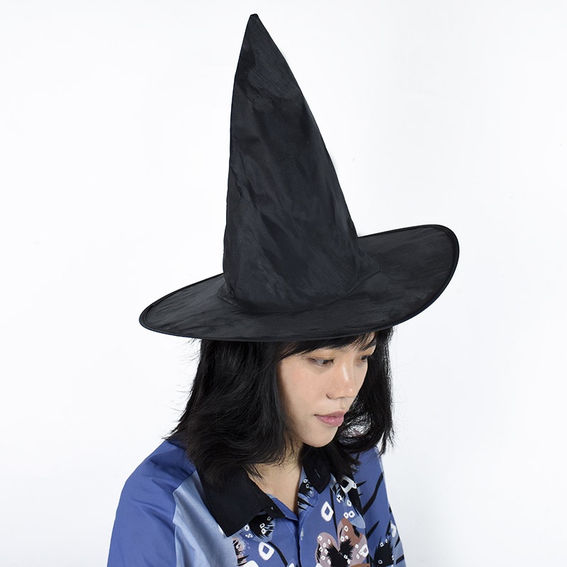 Unisex Halloween Angled Witch Hat Black Folds Wizard Hat Men Women ...