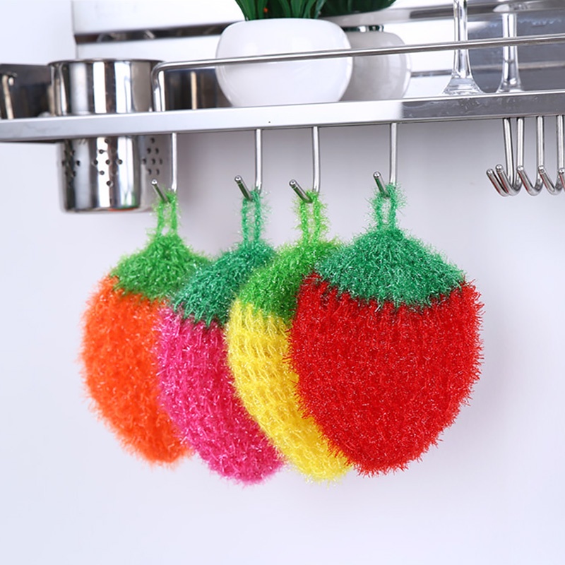 Cute Strawberry Shaped Scouring Pad Dish Scrubber Non-scratch Pot Pan ...