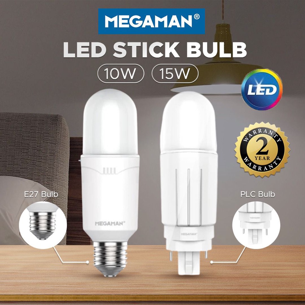 MEGAMAN 10W/15W E27/PLC(G24D-2PIN) LED STICK BULB | Shopee Malaysia