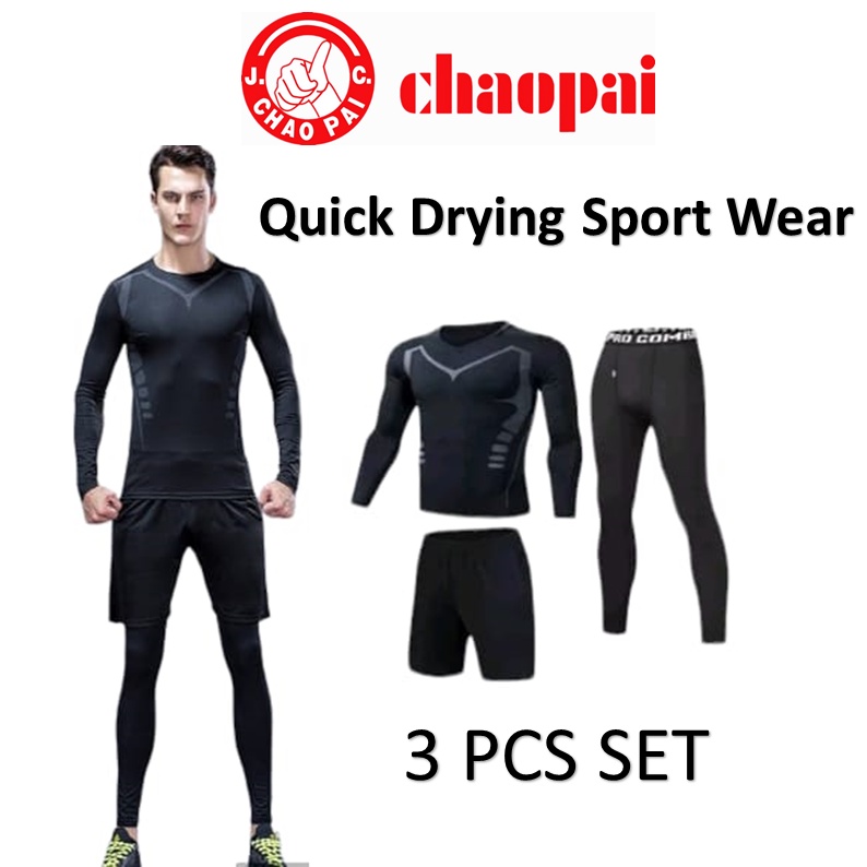 CHAOPAI Swimming 3 Pcs Suits Men Long Sleeve Fitness Gym Quick Dry ...