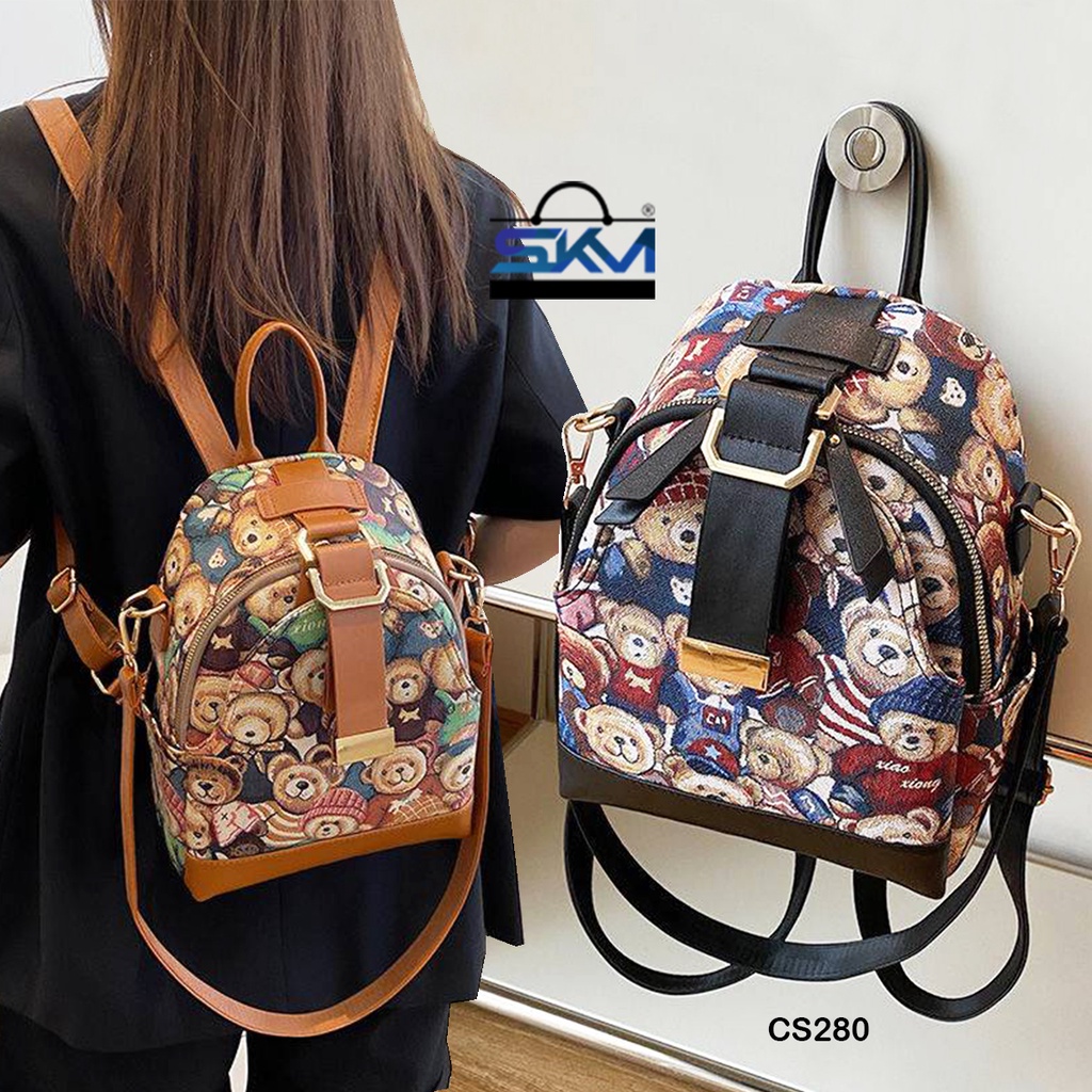 SKM Women's Cute Printed Bear Shoulder Backpack Beg Wanita Murah CS280 | Shopee Malaysia