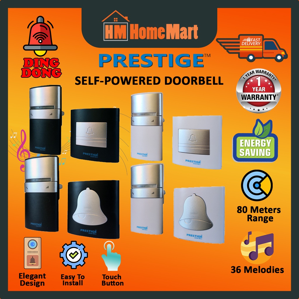 PRESTIGE Self-Powered Wireless Door Bell PLS-DB505W / PLS-DB707W (1 ...