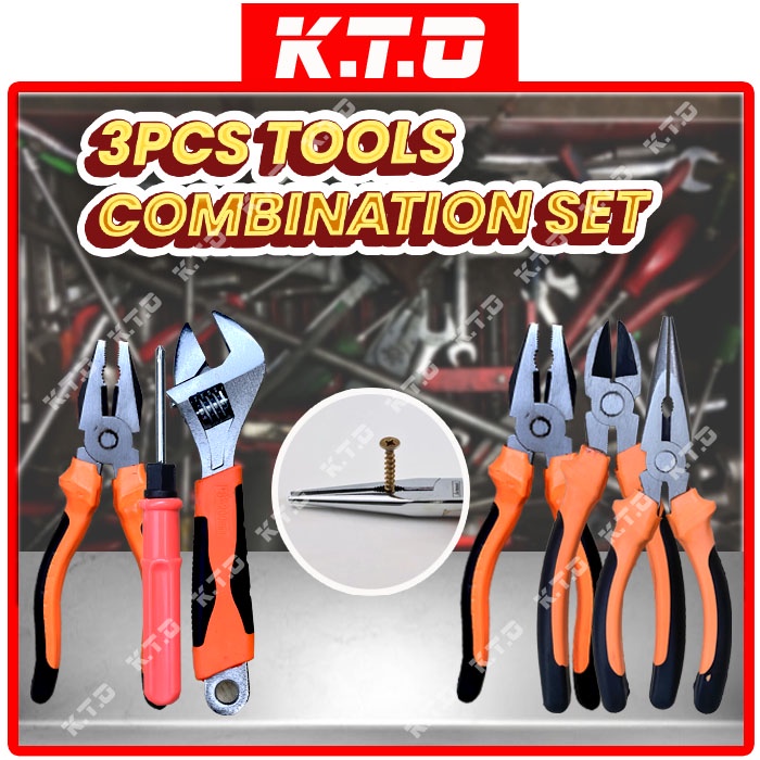 3Pcs High Quality Combination Pliers Diagonal Cutter Adjustable Wrench ...