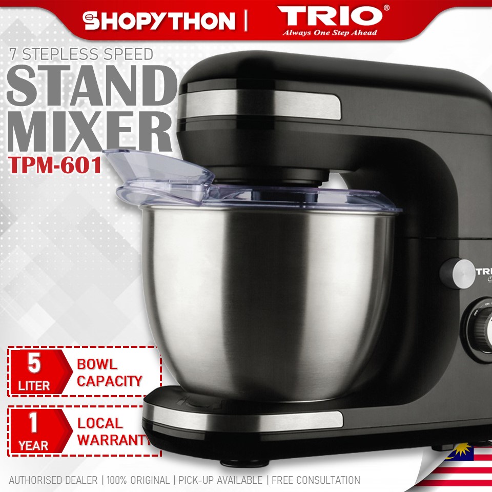 TRIO Power Mixer TPM-601 - Black (5.0L/600W) 7 Speeds Stand Mixers ...