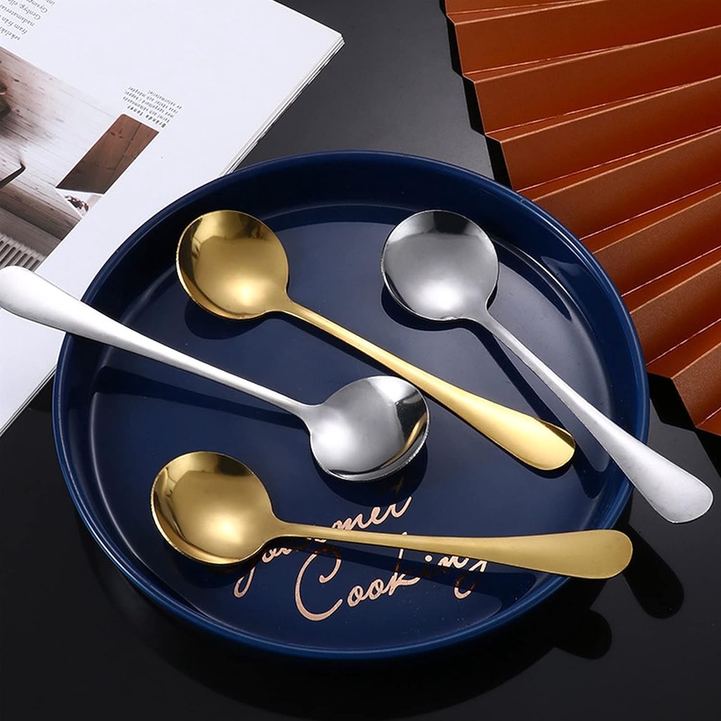 Stainless Steel Round Spoon Fruit Dessert Soup Small Round Spoon ...