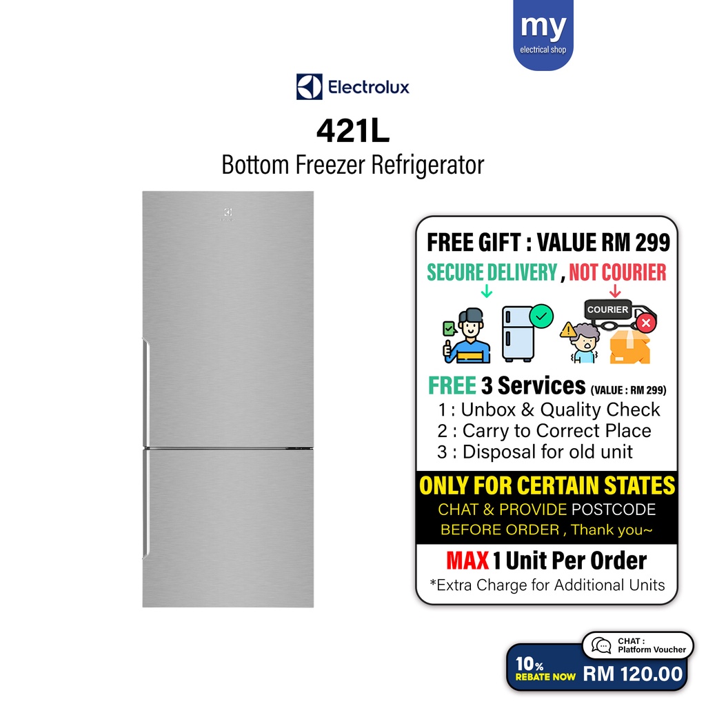 Electrolux Fridge 421L Bottom Freezer Refrigerator EBE4500B-A | Shopee ...