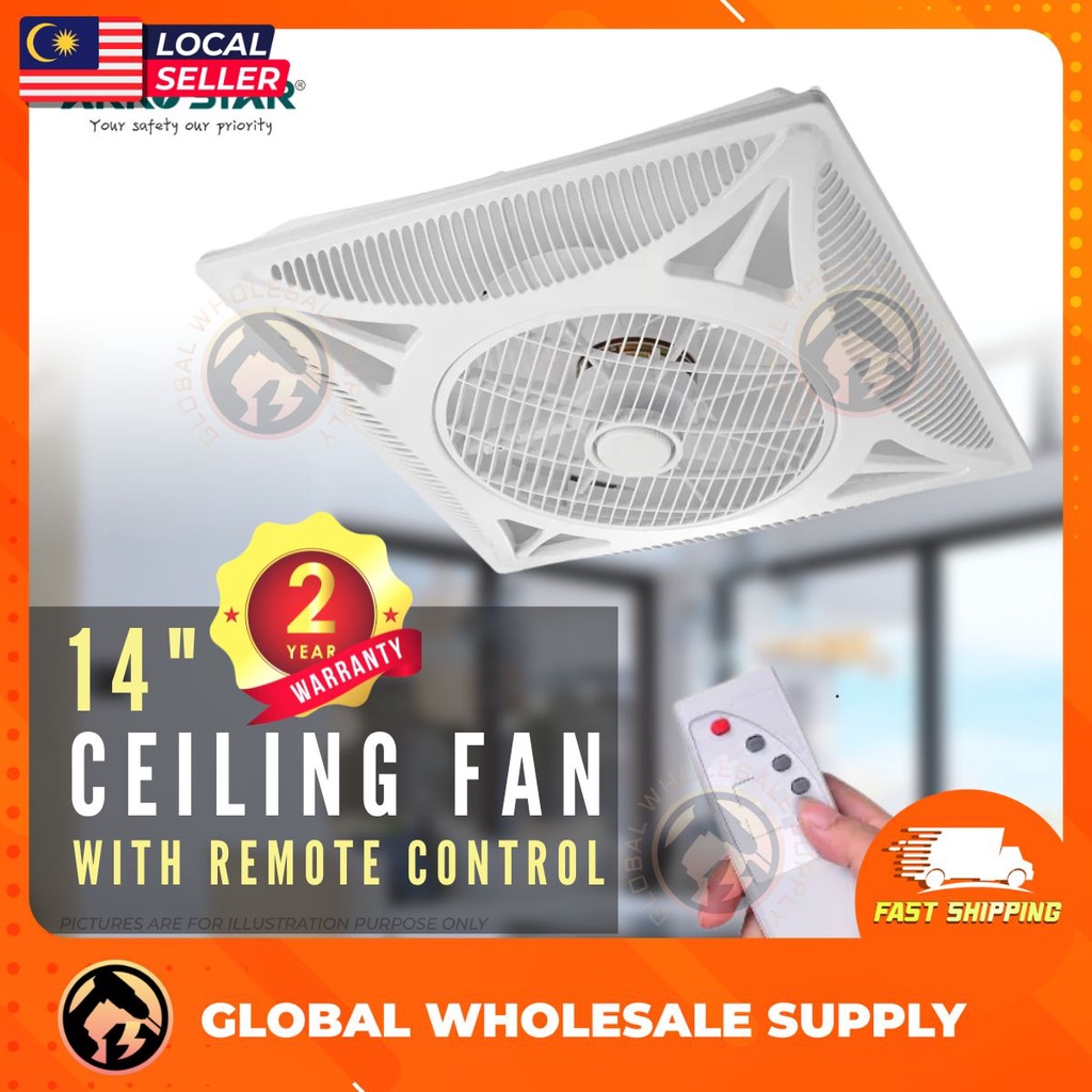 AKKO STAR 14" Ceiling Fan Recessed Mounted Plaster Ceiling 360 degree ...