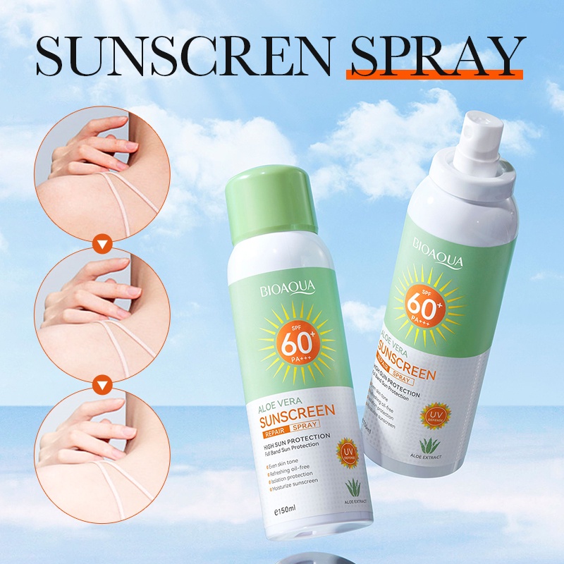 BIOAQUA SPF60+ PA+++ Aloe Vera Sunscreen Repair Spray Refreshing High ...