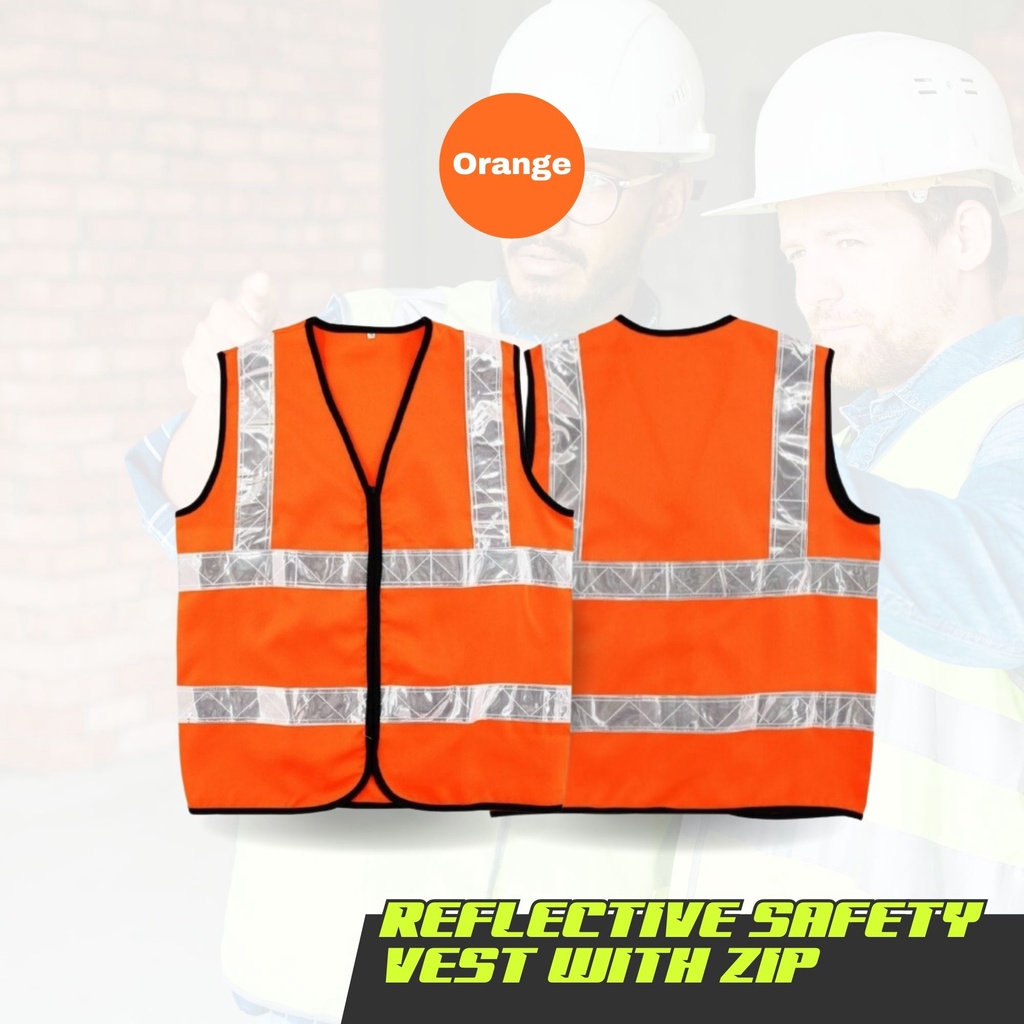 Unisex Reflective Safety Vest Zip Pocket Yellow Orange Zipper Polyester ...