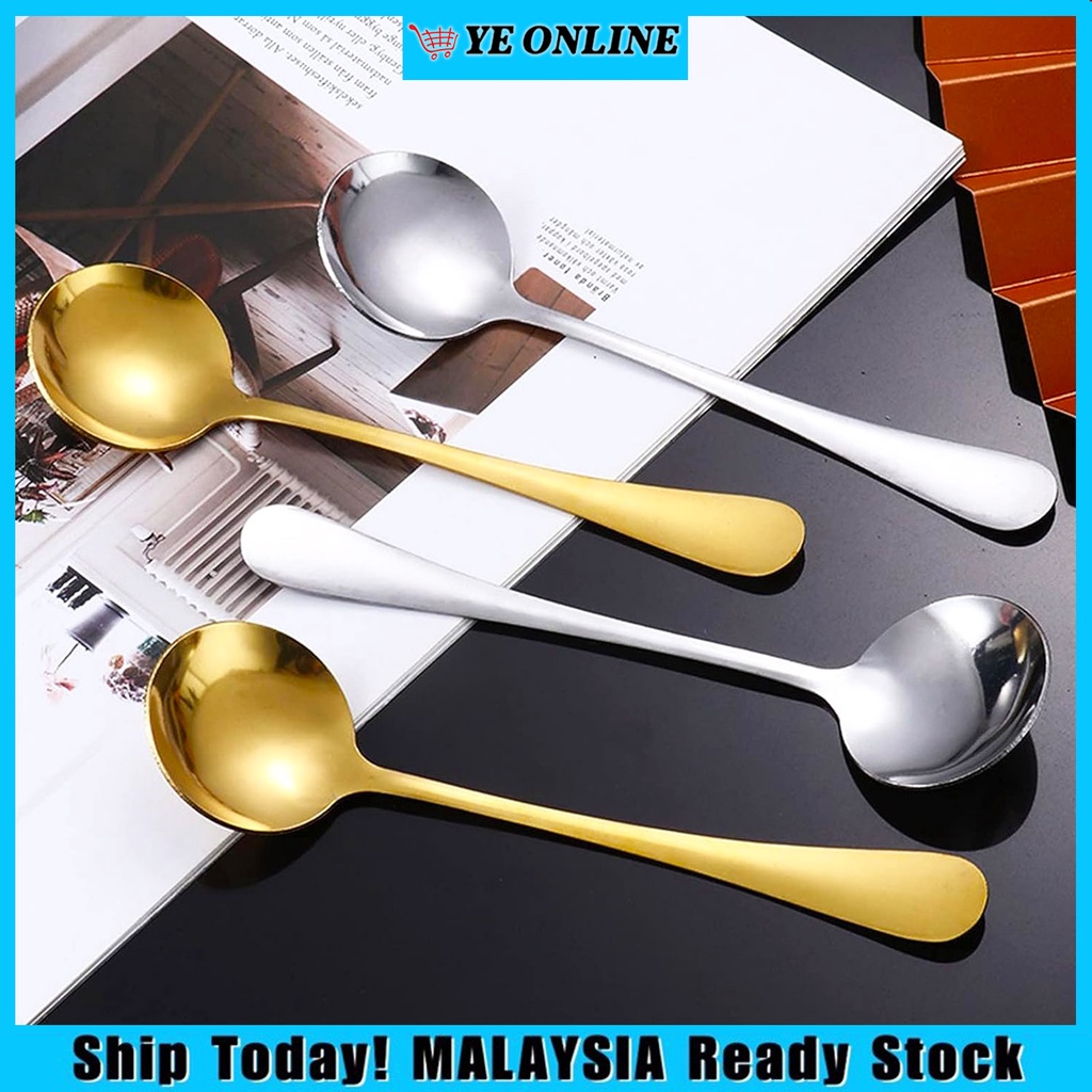 Round Spoon Fruit Dessert Soup Stainless Steel Small Round Spoon ...
