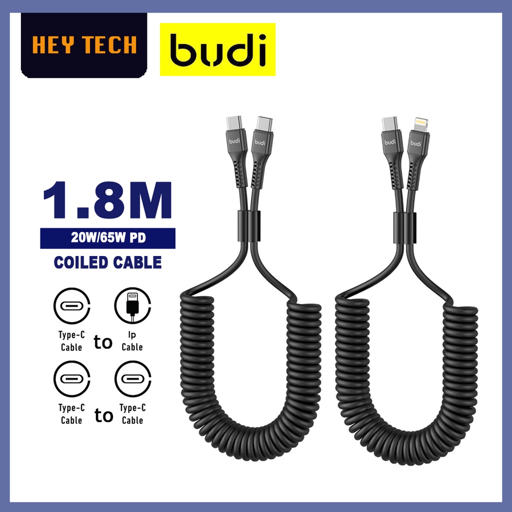 Budi Type C PD Cable 1.8M Spring Fast Charging 65W 20W USB-C To IP ...