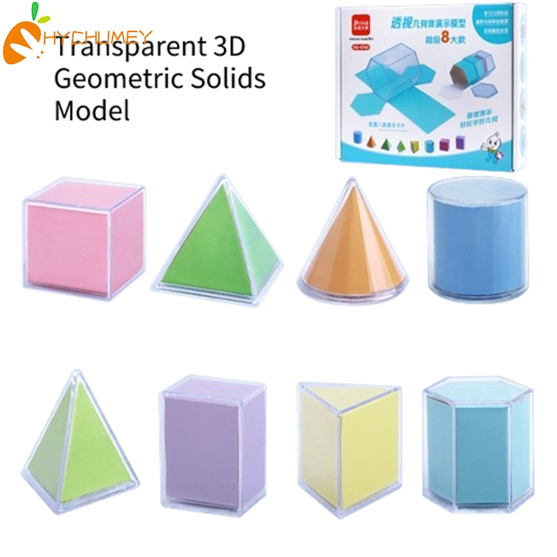 HYC Humey 8pcs Transparent 3D Geometric Solids Model Shape Toy Math ...