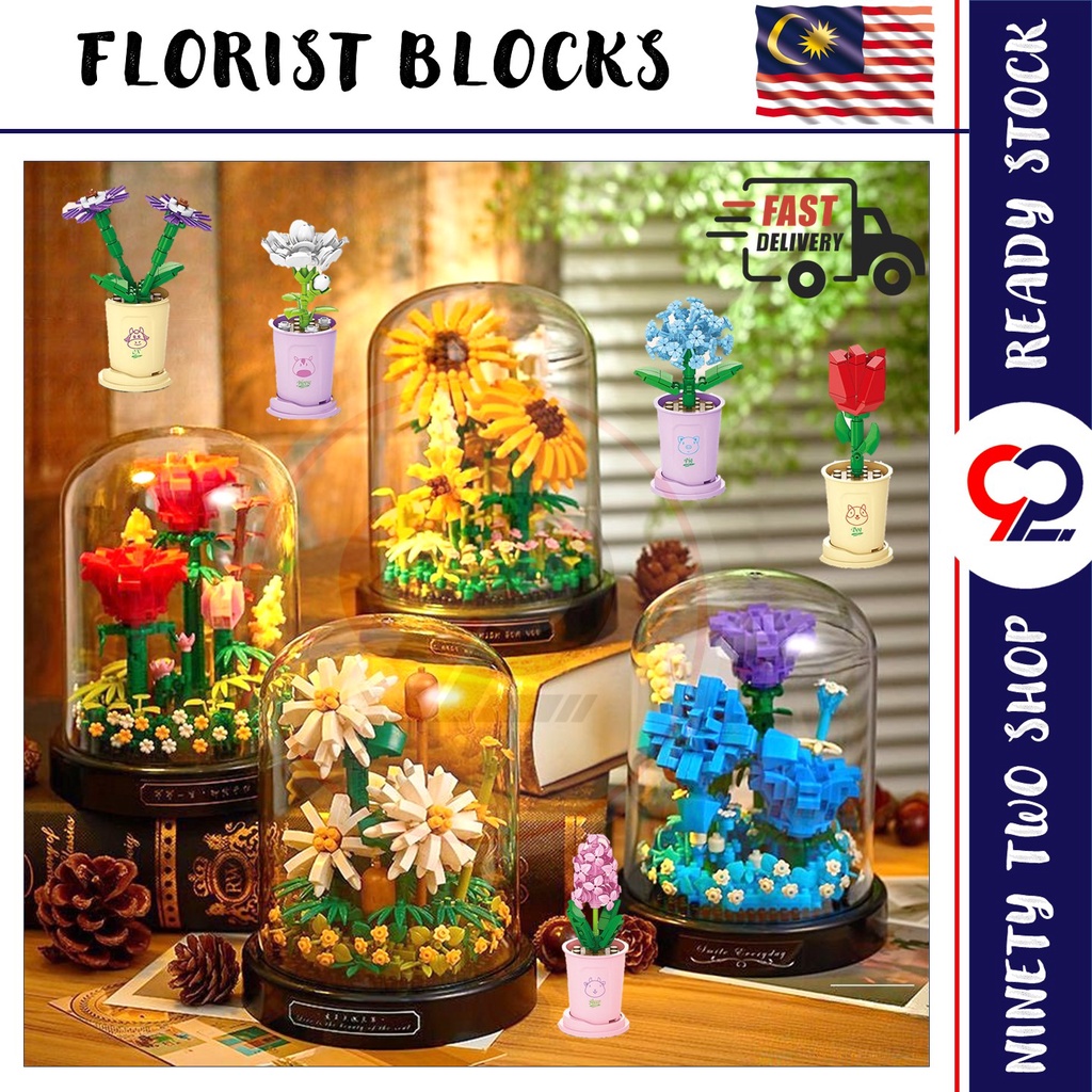 Rose Block Brick Flower Brick Building Block Bricks Blok Mainanan ...