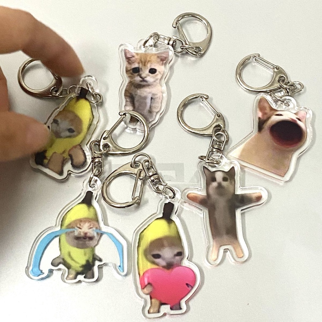 HOT Food Cat Head Banana Cat Emoji Keychain Spoof Cat Schoolbag Pendant ...
