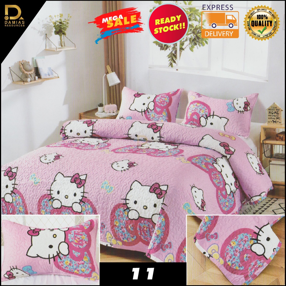 Cadar Patchwork Aizhuo 3 in 1 Size Queen Hello Kitty / Flowers | Shopee ...