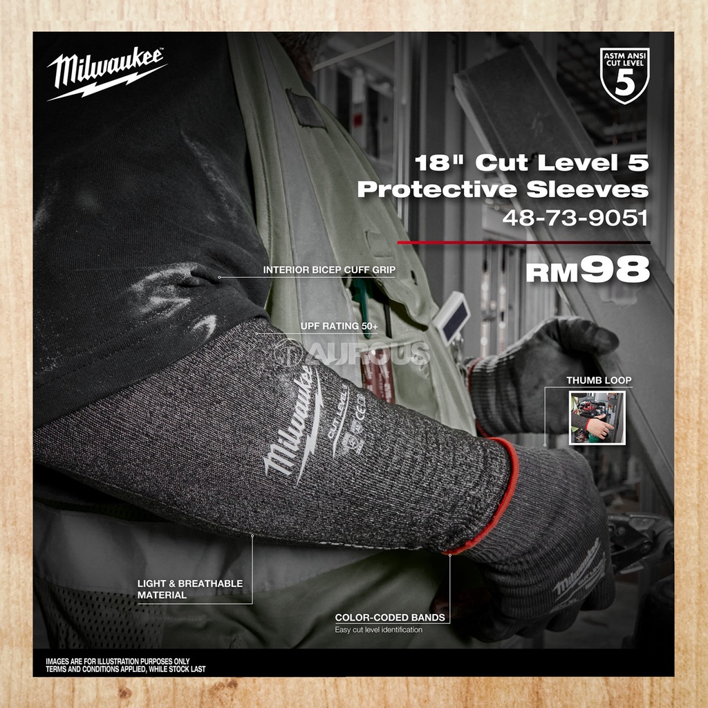 MILWAUKEE 18'' CUT LEVEL 5 LIGHT & BREATHABLE PROTECTIVE SLEEVES WITH ...