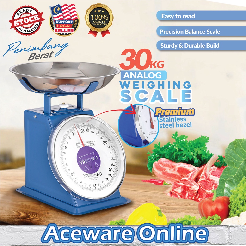 30kg Analog Weighing Scale Commercial Kitchen Spring Balance Weight Scale Penimbang Berat Ikan ...