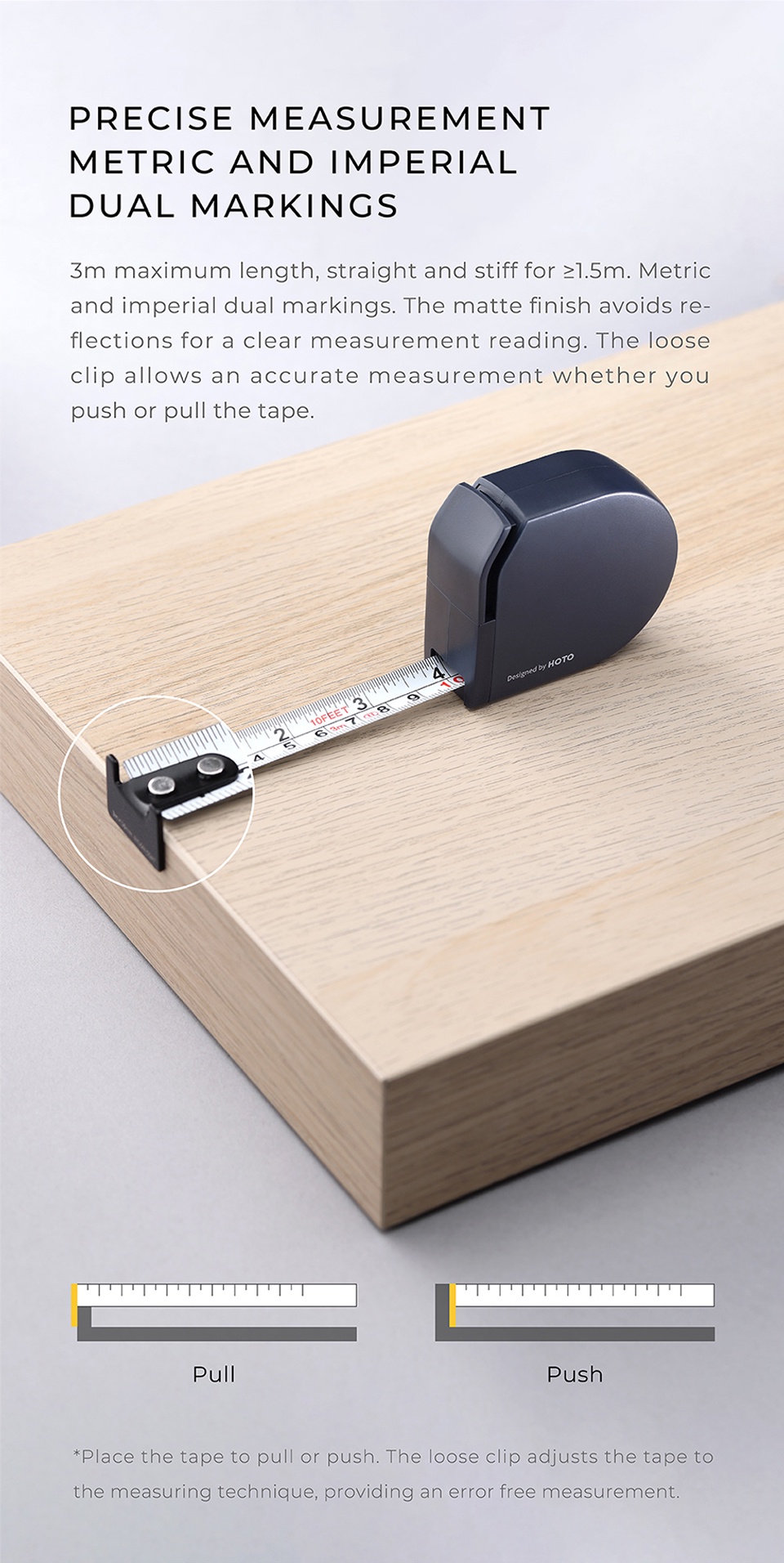 HOTO Tape Measure Self-locking Steel Tape 3m*16mm Portable Woodworking ...
