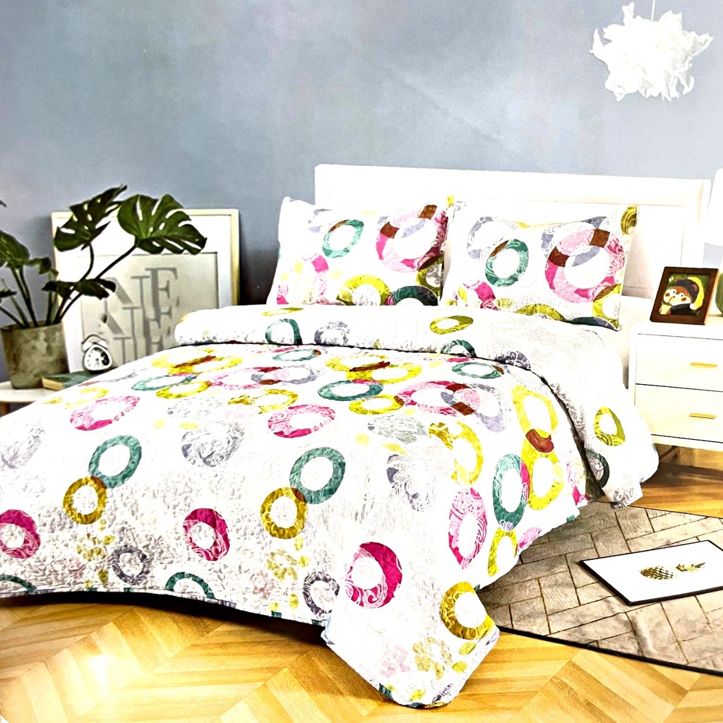 Cadar Patchwork Set 3 IN 1 Saiz Queen Reversible Corak Kartun dan Bunga ...