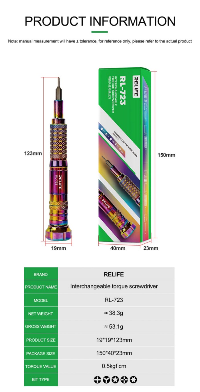RELIFE RL-723 5 in 1 Interchangeable Screw Torque Screwdriver Set Superhard Magnetic Adsorption ...