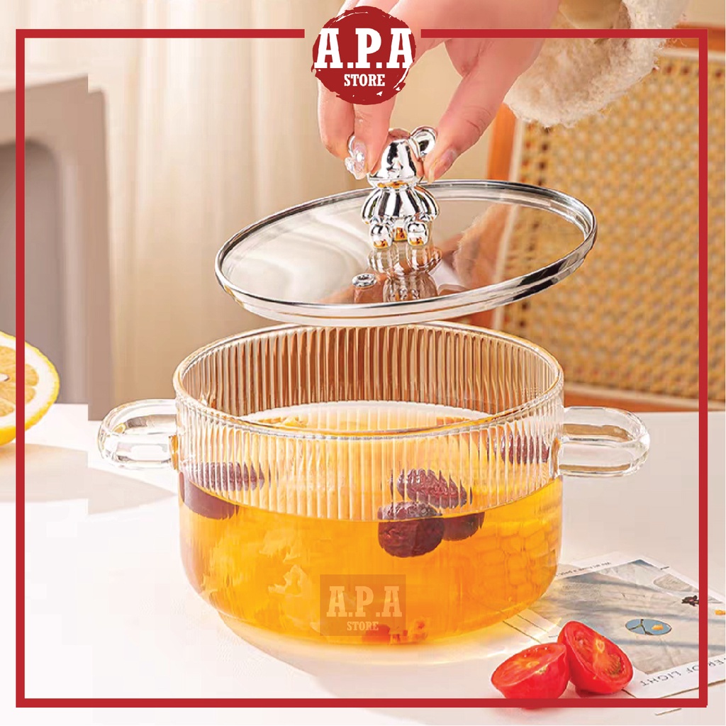 APA Borosilicate Glass Cooking Pot Pan Heat Resistant Gas Stove ...