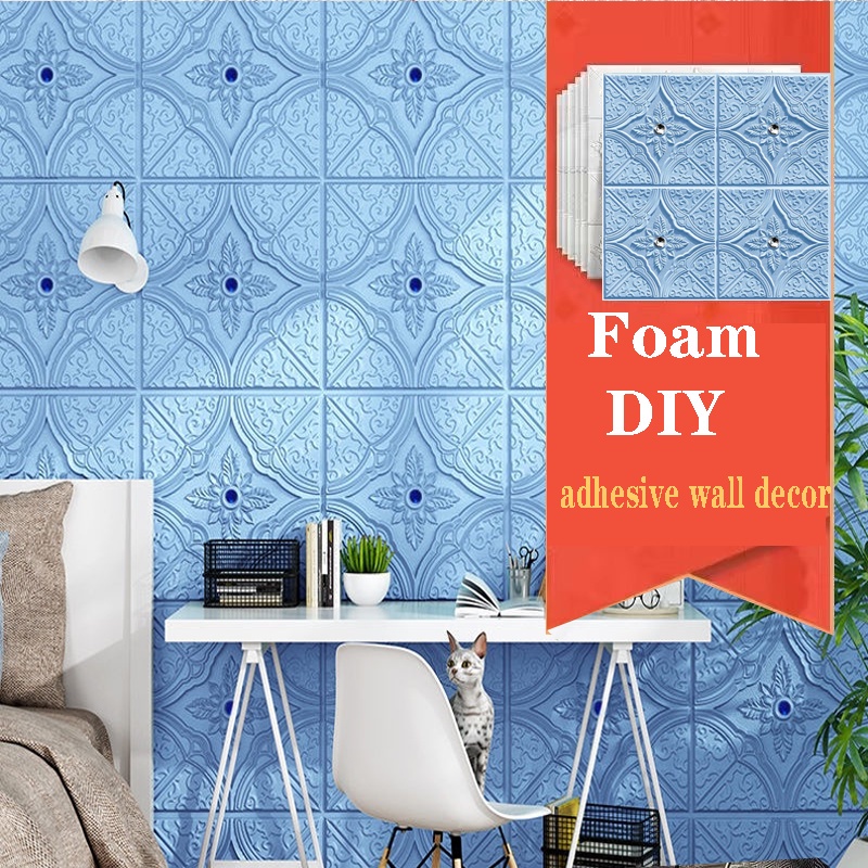 Foam 3D Wall Paper Dinding Adhesive Wall Stickers PE Waterproof Panner ...