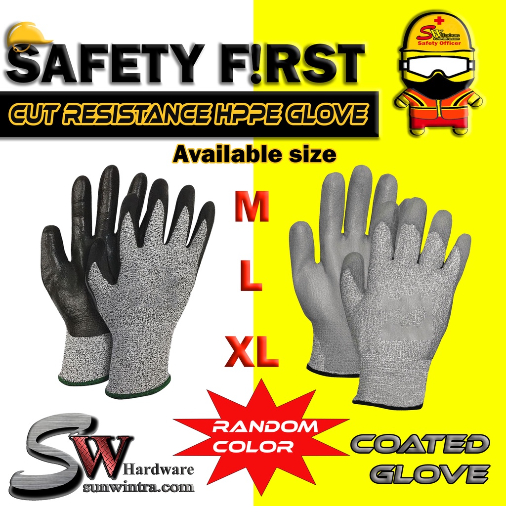 SW Hardware Heavy Duty Cut Resistance CUT 5 PU COATED HPPE GLOVE Safety ...