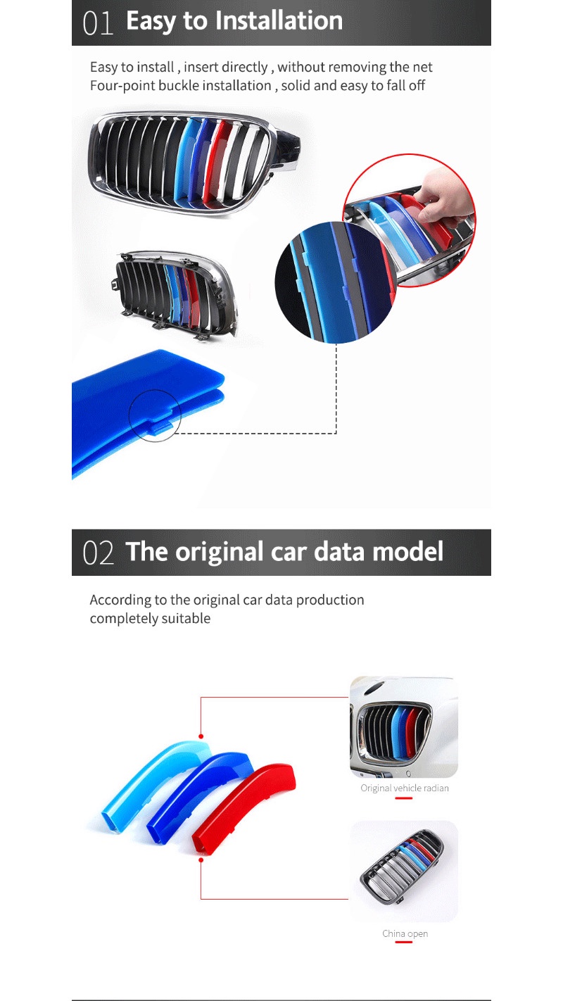 Front Grille Trim Strips For BMW E46 E90 E60 E39 E36 F30 F10 F20 X5 E70 ...
